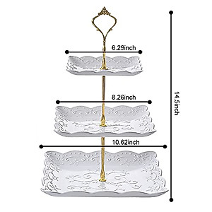 Barelove 3 Tier Plastic Cupcake Stand, Cake Display Tiered Serving Tray, 2 Pack Plastic Dessert Pastry Candy Platter Holder Tower for Wedding, Birthday, Tea Party, Baby Shower Decor (Square, White)