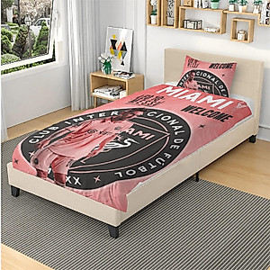 BBOSCH Miami Bedding Set Soccer Duvet Cover Set Pink Bed Football Comforter Soft Microfiber Soccer Bedding Sets 3 Pieces Fruit Comforter Cover and 2 Pillowcase for Bedroom (Twin, Pink 1)