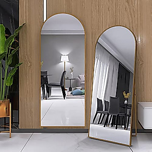 LFT HUIMEI2Y Arched Full Length Mirror, 65"x23.6" Full Body Mirror with Stand or Leaning Against Wall,Mirror with Aluminum Alloy Frame for Bedroom or Living Room, Gold