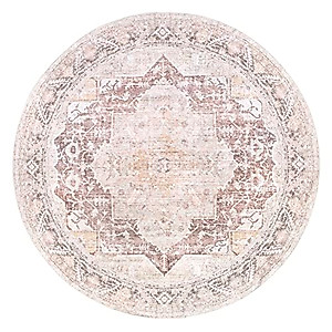 nuLOOM Rosa Machine Washable Distressed Vintage Medallion Area Rug, 6' Round, Light Pink