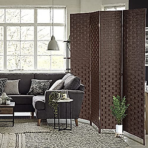 Room Divider, 6FT Wall Divider Wood Screen 4 Panels Wood Mesh Hand-Woven Design Room Screen Divider Indoor Folding Portable Partition Screen,Brown