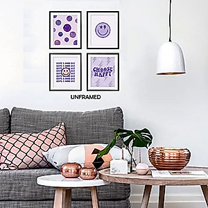 OGILRE Purple Smiley Face Inspirational Quotes Choose Happy Wall Art Decorations Prints, Lightning Boho Poster, 8x10 Inch 4 Set Unframed