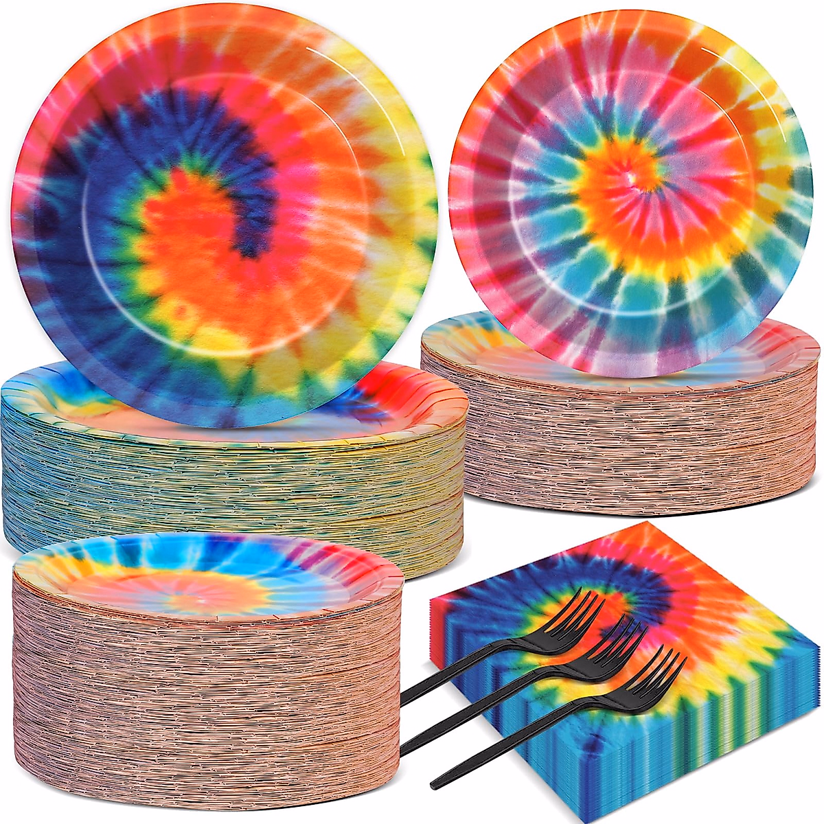 50 Guests Tie Dye Plates and Napkins Party Supplies Tie Dye Party Decorations Disposable Tableware Set Tie Dye Birthday Dinnerware Favor for Kids Girls Baby Shower Birthday Party Graduation, 200PCS