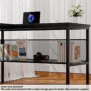 iSunirm Reversible L Shaped Computer Desk with Magic Power Outlet and Smart LED Light, 55 Inch Large Office Corner Desk with Ergonomic Monitor Stand, Gaming Table with Storage, Grid Design, Black