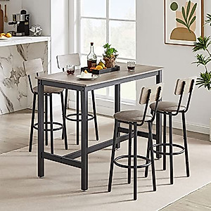 GNIXUU Bar Table and Chairs Set for 4, 5 Pieces Industrial Counter Height Pub Table and 4 PU Soft Stools with Backrest, High Kitchen Breakfast Table Set for Restaurant, Dining Room(Grey)