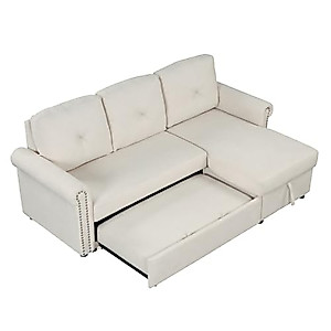 Angola AFLHYJK Sleeper Sofa Bed Convertible Sectional Couch, 3-Seater L-Shape Corner Couch with Storage Chaise