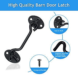 2 Pack Black Hook Lock for Door, 4 Inch Barn Door Latch Hook and Eye Latch with Screws Barn Door Lock Gate Latches for Fence Outdoor Window Cabinet Bathroom