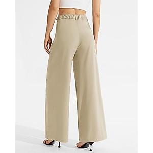 VILIGO Wide Leg Pants for Women High Waist Work Trousers Business Casual Loose Dress Palazzo Flowy Pleated Pants Khaki XL