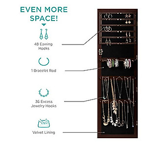Best Choice Products Standing Mirror Armoire, Lockable Jewelry Storage Organizer Cabinet w/Velvet Interior, 3 Angle Adjustments - Brown