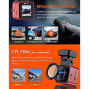 Vantrue E1 2.7K WiFi GPS Mini Dash Cam 1944P Voice Control 1.54" LCD Front Red Car Camera with Free APP, Night Vision, 24 Hours Buffered Motion Parking Mode, Wireless Controller, Support 512GB Max