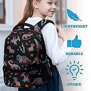 Dacawin Colorful Dinosaurs Backpack for Boys Girls Ocean Animals Kids Bookbag Underwater Letter Coral Starfish Toddler Back Pack for Kindergarten Preschool Elementary