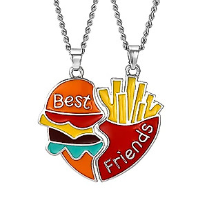 2 Pcs Friendship Pendant Necklace for Women 2-Split Best Friend Forever Necklace Funny Burger and Fries Statement Necklace Teen Girls Jewelry Birthday Gifts Gold Moon Pendant (as show, One Size)