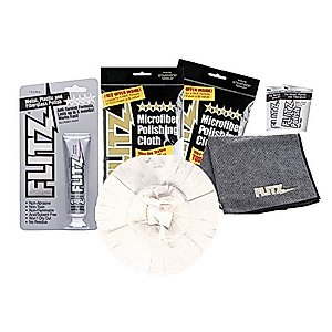 Flitz PB101 Orange Large 5-inch Buff Ball + 1.79oz Polish Paste + 2-pack Microfiber Cleaning Cloth/Towel + 2 mini-packs polish combo