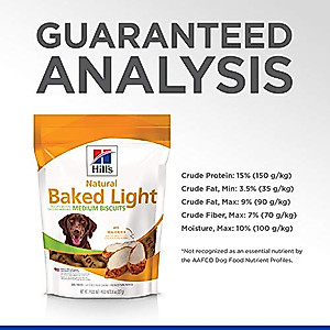 Hill's Natural Baked Light Biscuits, All Life Stages, Great Taste, Dog Treats, Chicken (medium & large breeds), 8 oz Bag