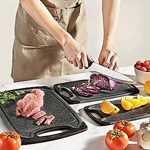 Cutting Board, Lccowot 3PCS Plastic Cutting Boards With Non-Slip Feet and Deep Drip Juice Groove, Easy Grip Handle Chopping Board for Meat, Veggies, Fruits, BPA Free, Dishwasher safe