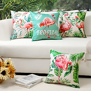 Ohok Outdoor Waterproof Pillow Covers 18x18 Set of 4 Farmhouse Decor Pillow Covers Outdoor Patio Throw Pillow Covers for Patio Funiture Garden Bed Couch Sofa (Flamingo)