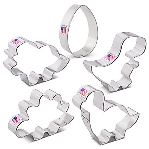 Dinosaur Cookie Cutters 5-Pc. Set Made in USA by Ann Clark, T-rex, Brontosaurus, Stegosaurus, Triceratops, Dino Egg