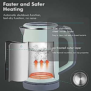 Mini Electric Kettle, 0.8L Portable Travel Tea Kettle Stainless Steel Double Layer Hot Water Cordless BPA-Free, 600 W Boil-Dry Protection Boiler and Heater Brand: NARBOR, green