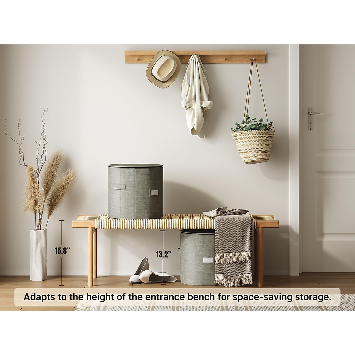 Vailando Shoe Organizer for Closet - Cylindrical Shoe Storage Organizer with Adjustable Dividers for Closet, Foldable, Gray, 2-Pack