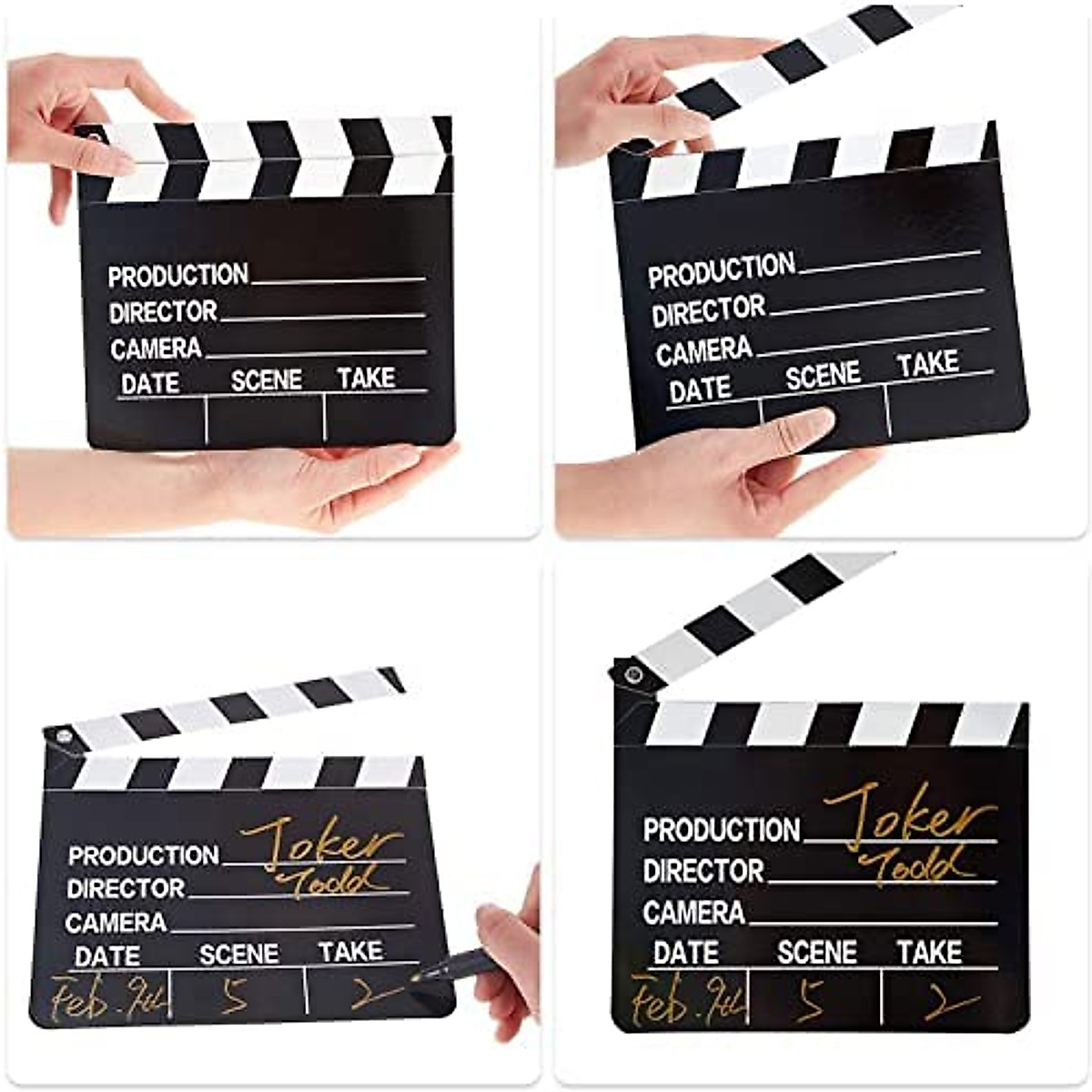 10 Pieces Movie Film Clap Board, 7 x 8 Inch Cardboard Movie Clapboard Movie Directors Clapper Writable Cut Action Scene Board for Movies Films Photo Props(White)