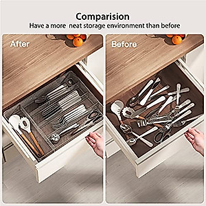 Pipishell Mesh Cutlery Tray 5 Compartments Silverware Drawer Organizer Kitchen Utensils Flatware Storage Drawer Dividers Holder with No-Slip Foam Feet for Knives Fork Spoon and Office Supplies