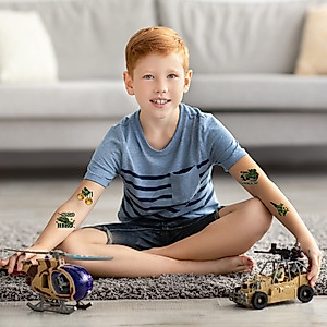 144 Sheets Camouflage Tattoo Camouflage Army Party Favors Military Tank Helicopter Fake Tattoos Stickers for Men Boys, 9 Styles