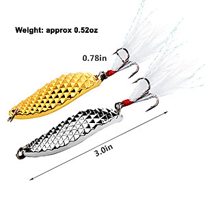 Sougayilang Spoons Hard Fishing Lures Treble Hooks Salmon Bass Metal Fishing Lure BaitsSILVER 5pcs