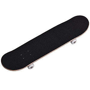 Double Kick-Tail Complete Skateboard 7-Ply Canadian Maple Wood Deck, for Professionals, Amateurs or Beginners (Black)