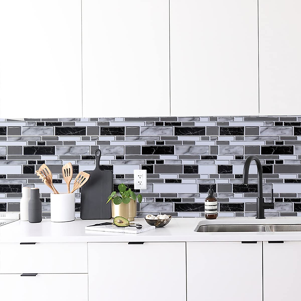 Livebor Peel and Stick Backsplash Wallpaper Kitchen Backsplash Wallpaper 11.8inch x 118.1inch Tile Contact Paper Kitchen Peel and Stick Countertops Waterproof Wallpaper for Bathroom Kitchen Wallpaper