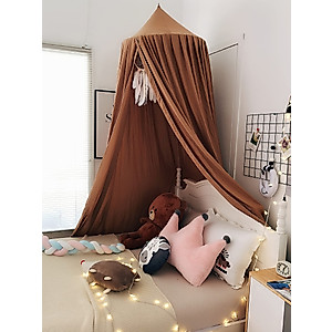 Crib Bed Canopy for Kids Girls, Round Dome Netting Mosquito Net Canopy Bed Curtain for Play Room Baby Bed Indoor Outdoor Princess Castle Hanging House Decoration (Coffee)