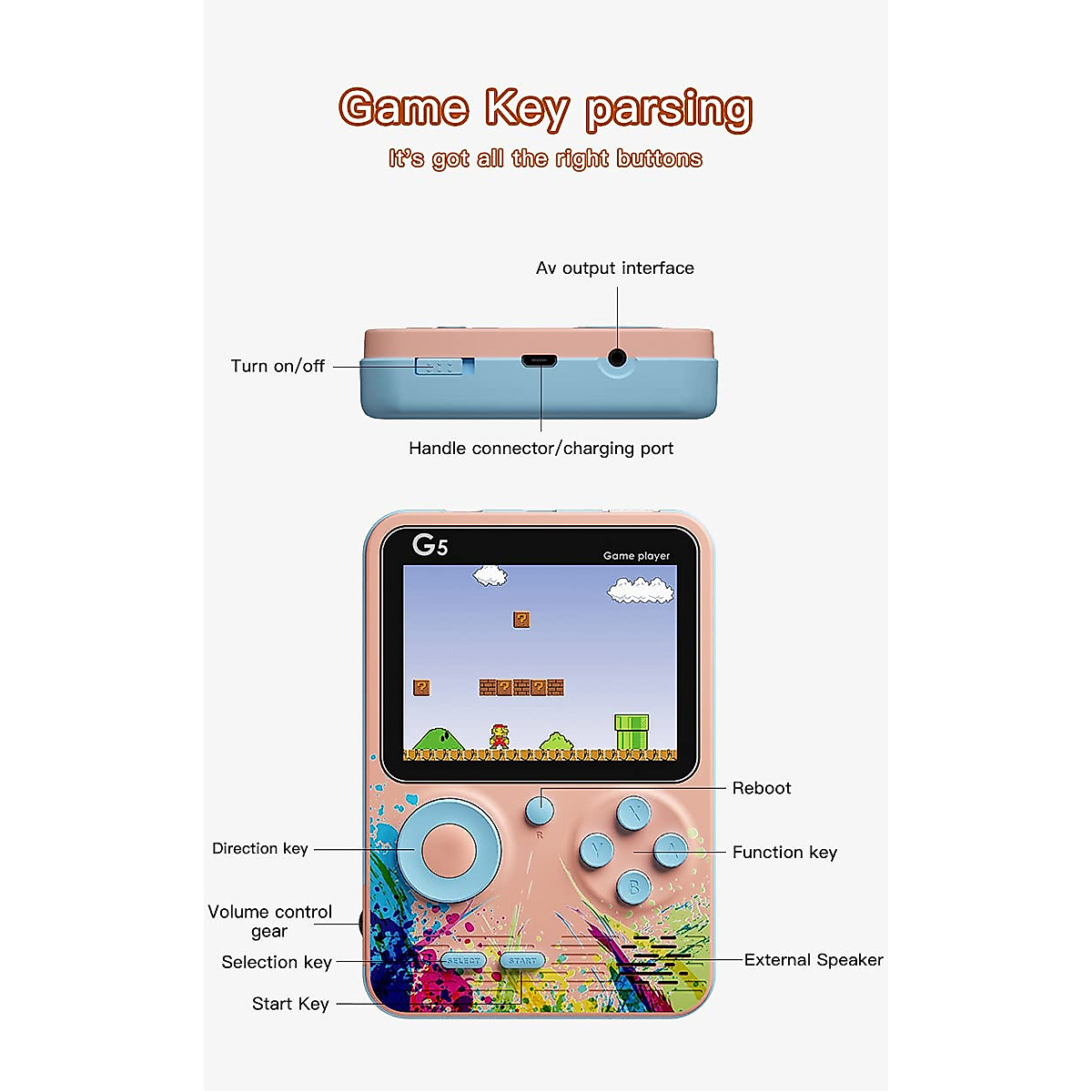 HANDA Instrument Handheld Game Player Video-Game 8 Bit Retro Mini Pocket Gameboy Handheld Game Console Built-in 500 Classic Games for Child Kids