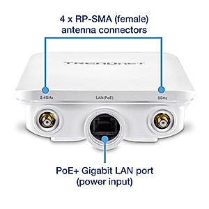 TRENDnet 5 DBI Wireless AC1300 Outdoor PoE+ Omni-Directional Access Point, TEW-841APBO, 4 X 5 DBI Omni Directional Antennas, Point-to-Point & Point-to-Multi-Point WiFi Bridging, IEEE 802.3AT PoE+