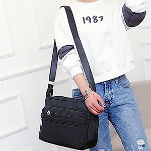 Women Shoulder Handbag Lightweight Cross body Bag Small Ladies Tote Nylon Satchel Purses (Black)