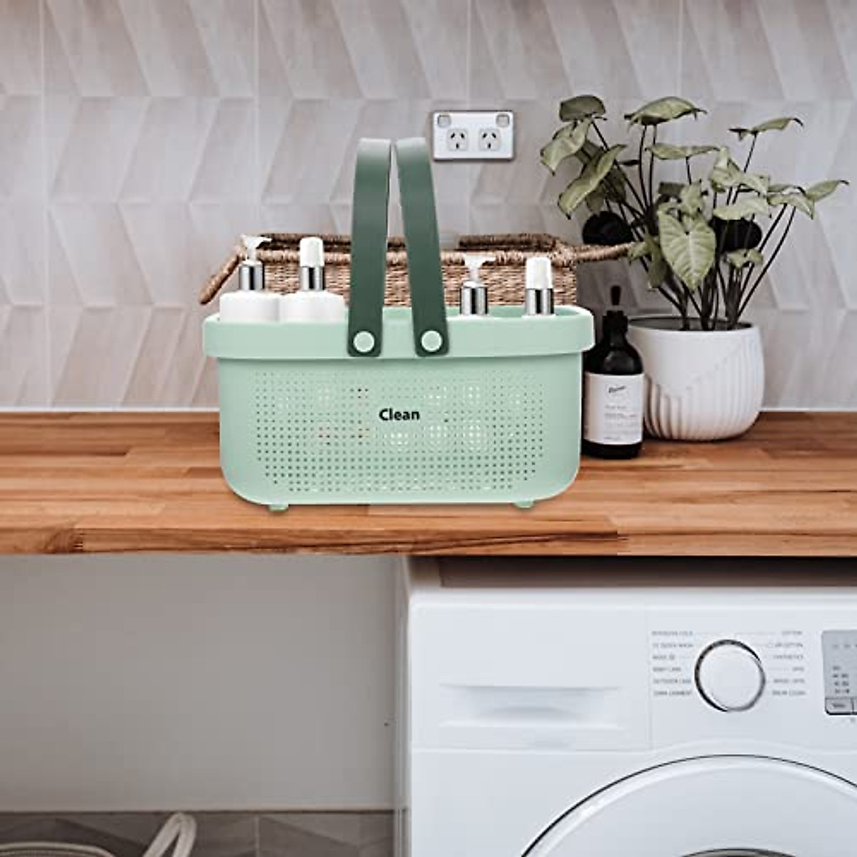 Zerodeko Shower Caddy Basket Plastic Toiletry Bag Bin Cleaning Caddy Organizer Storage Tote with Handles for Bathroom College Dorm Room Green