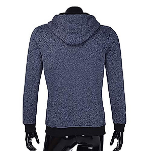 Men's Pullover Winter Workout Thenlian Mens Pure Color Pullover Long Sleeve Hooded Sweatshirt Tops Blouse(Blue, L)