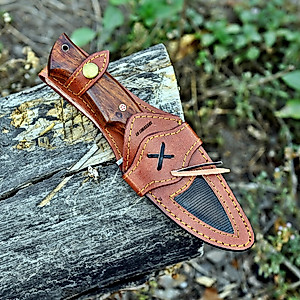 Handmade Damascus Bowie Knife For Hunting Skinning Outdoor Damascus Steel Survival Hunting Knife With Horizontal Carry Sheath Fixed Blade Damascus Hunting Belt Knife for Camping, Bushcraft Ergonomic Rose wood Handle | Cool Knives For Men Tactical (Rose Wo