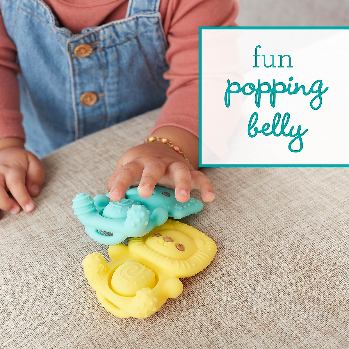 Infantino Teethimal Pop Pals - Elephant & Lion Sensory Popper Toy with Soothing Teething Textures for Infants & Toddlers, 6M+