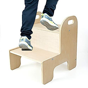 GEMEM Wooden Toddler Step Stool for Kids, Two Step Wooden Toddler Step Stool with Handles and Bonus Non-Slip Pads, Safety Children's Stool Use for Kitchen, Bathroom & Potty Training Dual Height