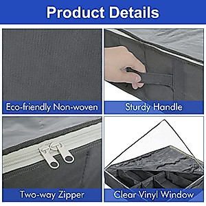 Surblue Under Bed Shoe Storage Organizer Underbed Shoes Closet Storage Solution 2 Metal zippers and 3 Handles with Clear Cover for Men's and Women's Shoes Fits 24 Pairs of Shoes， Set of 2, Grey