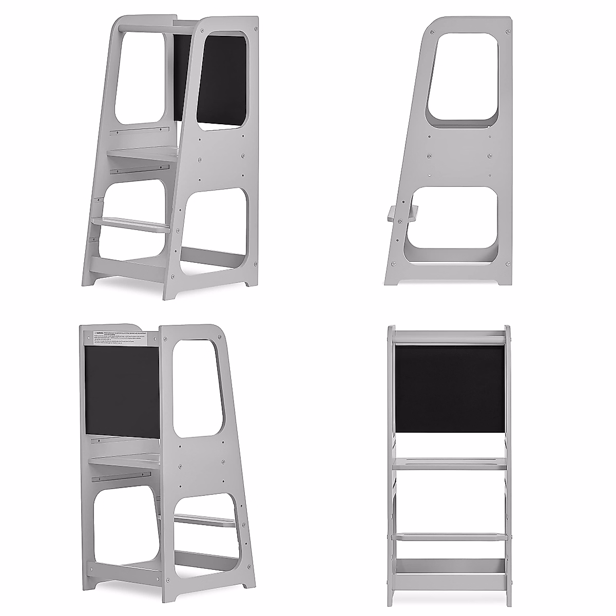 Dream On Me Explora Tower & Step Stool in Pebble Grey, Anti-Slip Base, Multipurpose Kids Step Stool, 3 Platform Heights, Chalkable Black Board