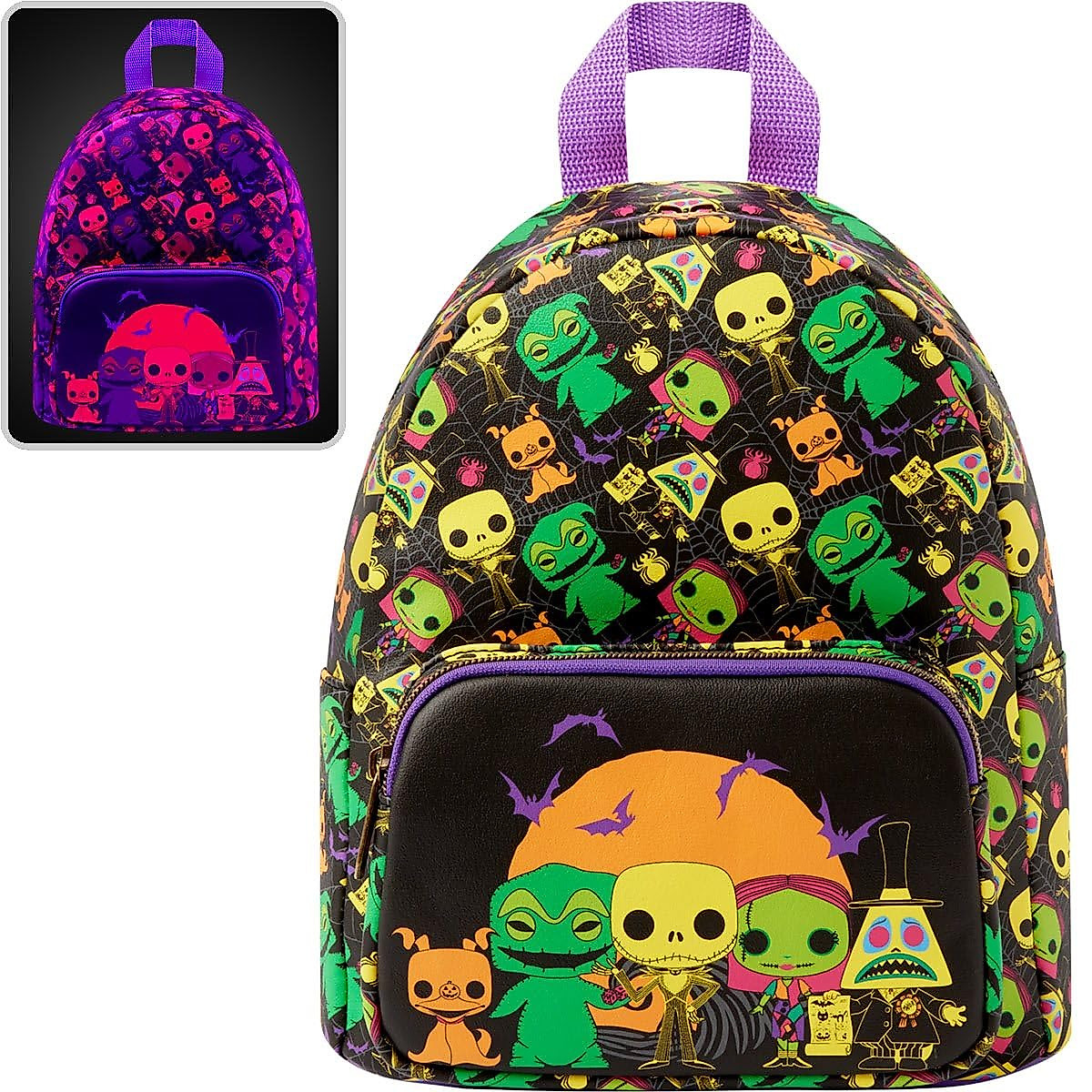 Theme Park Lounge Fly The Nightmare Before Christmas Neon Blacklight Print Mini Backpack