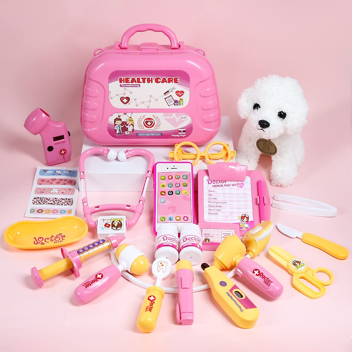 Meland Toy Doctor Kit for Girls - Pretend Play Doctor Set with Carrying Case,Stethoscope Toy & Dress Up Costume - Doctor Play Set for Girls Toddlers Ages 3 4 5 6 Year Old for Role Play Gift