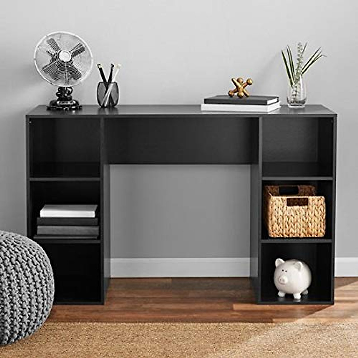 Mainstays Student Desk - Home Office Bedroom Furniture Indoor Desk - Easy Glide Accessory Drawer (Desk Only, Rodeo Oak) (6 Cube Computer Desk, True Black Oak)