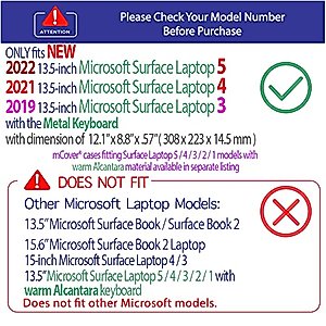 mCover Case Compatible for 13.5" Microsoft Surface Laptop 5/4 / 3 Laptop with Metal Keyboard ONLY (NOT Fitting with Cheaper Surface Laptop Models with Alcantara Keyboard) - Red