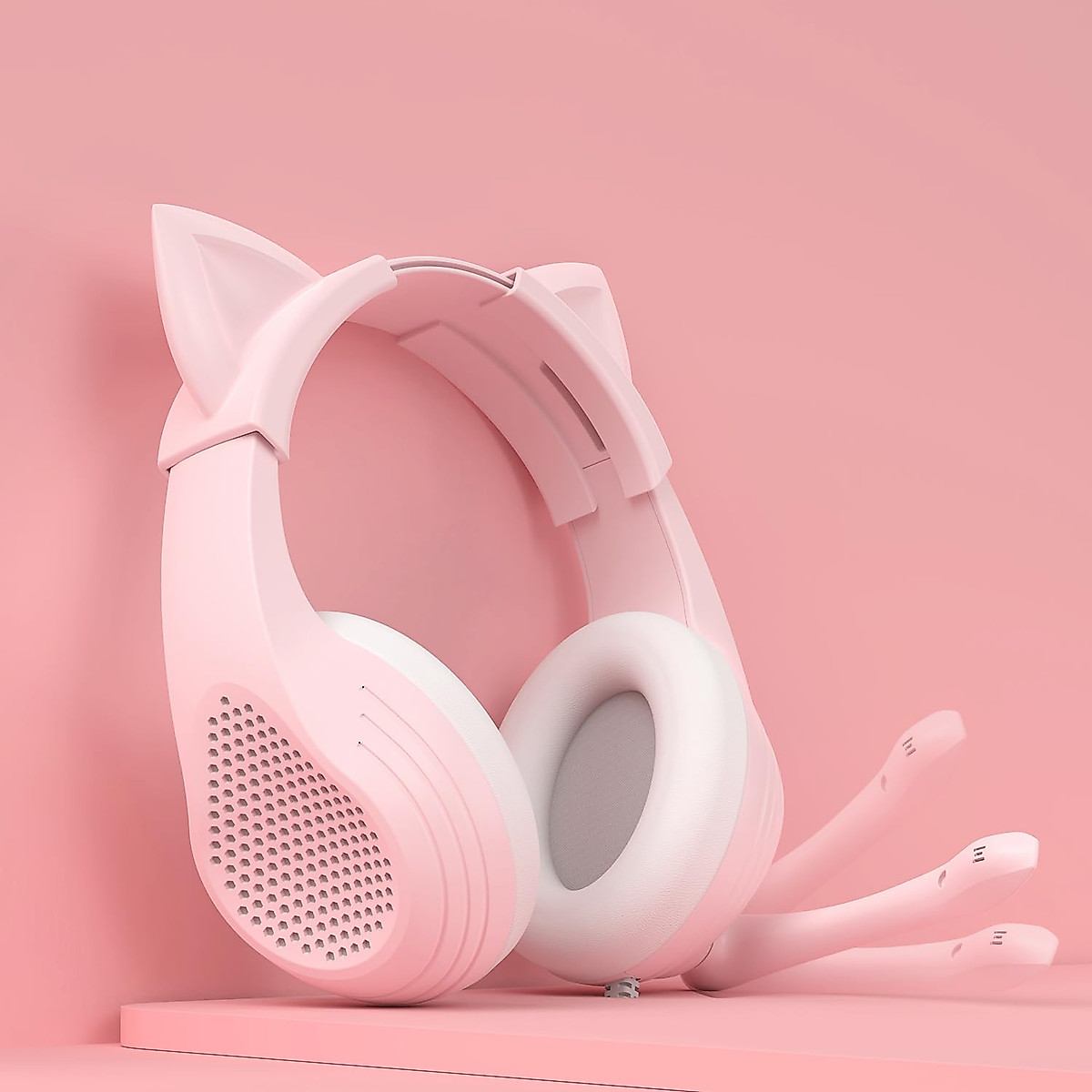 Emonoo Newest Pink Gaming Headset with Microphone for PC, PS5, Mac, Xbox, PS4, Over-Ear Surround Sound Stereo Cat Ear Headphones with Mic for Computers Laptop Smartphones Tablets