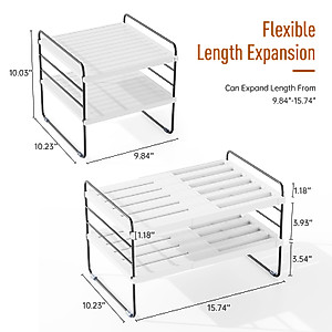 Meetwoods Kitchen Cabinet Organizer, Expandable Aluminum Foil and Plastic Wrap Organizer, Cabinet Pantry Organizers and Storage Rack, Kitchen shelf Pantry shelves, Spice Rack, 9.8'' to 15.6''L, White