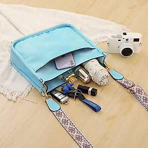 DYSHAYEN Women Crossbody Purse with Guitar Strap,Vegan Leather Zipped Pockets Handbag Shoulder Bag (Aqua Blue)