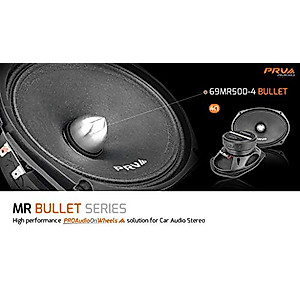 PRV AUDIO 69MR500-4 Bullet, 6x9 Inch Midrange Speaker 4 Ohms, 250 Watts RMS Power, 500 Watts Program Power, Loudspeaker for Pro Car Audio (Single)