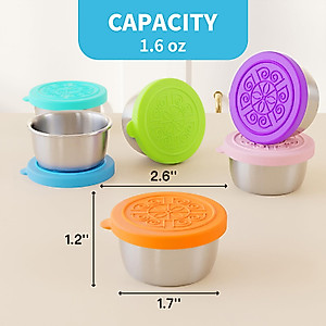 6 PCS 1.6 oz Salad Dressing Container To Go, 304 Stainless Steel Small Condiment Containers with Lids, Leak Proof, Mini Dipping Sauce Cup Set for Lunch Box (Mix Color)