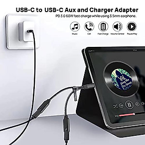HLDInie USB Type C to Dual USB Type C Audio C-Type Headphone Connector and C-Type Charging Adapter, Charging and Music 2 in 1 Aux Cable (Black)